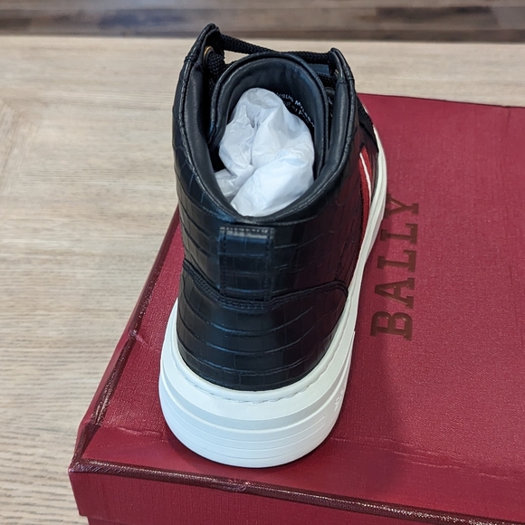 Bally | Shoes | Mens Bally Myles Croc Embossed Leather Hightop Sneakers Blackred | Poshmark